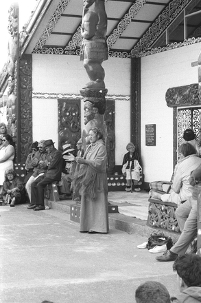 Eva Rickard speaking outside Te Puea marae. Te Hikoi ki Waitangi ...