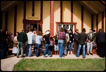 [Powhiri scene, Wharenui Tamatea, Otakou marae, Otago Heads ...