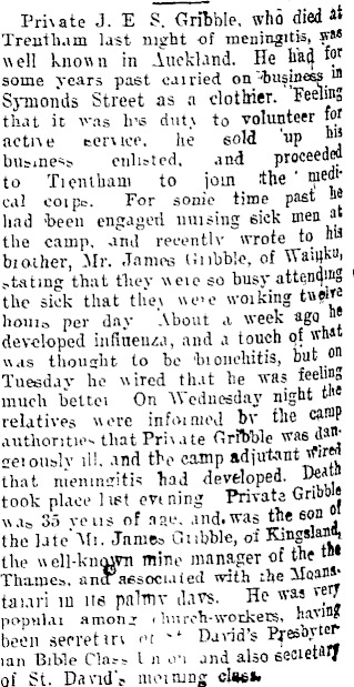 Joseph Ernest Samuel Gribble - Online Cenotaph - Auckland War Memorial ...