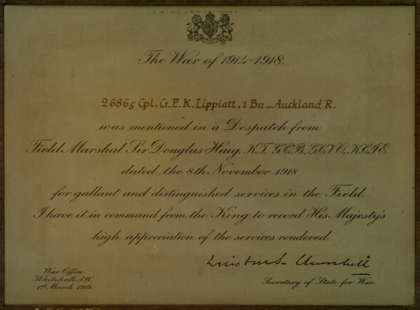 George Edward Kenneth Lippiatt - Online Cenotaph - Auckland War ...