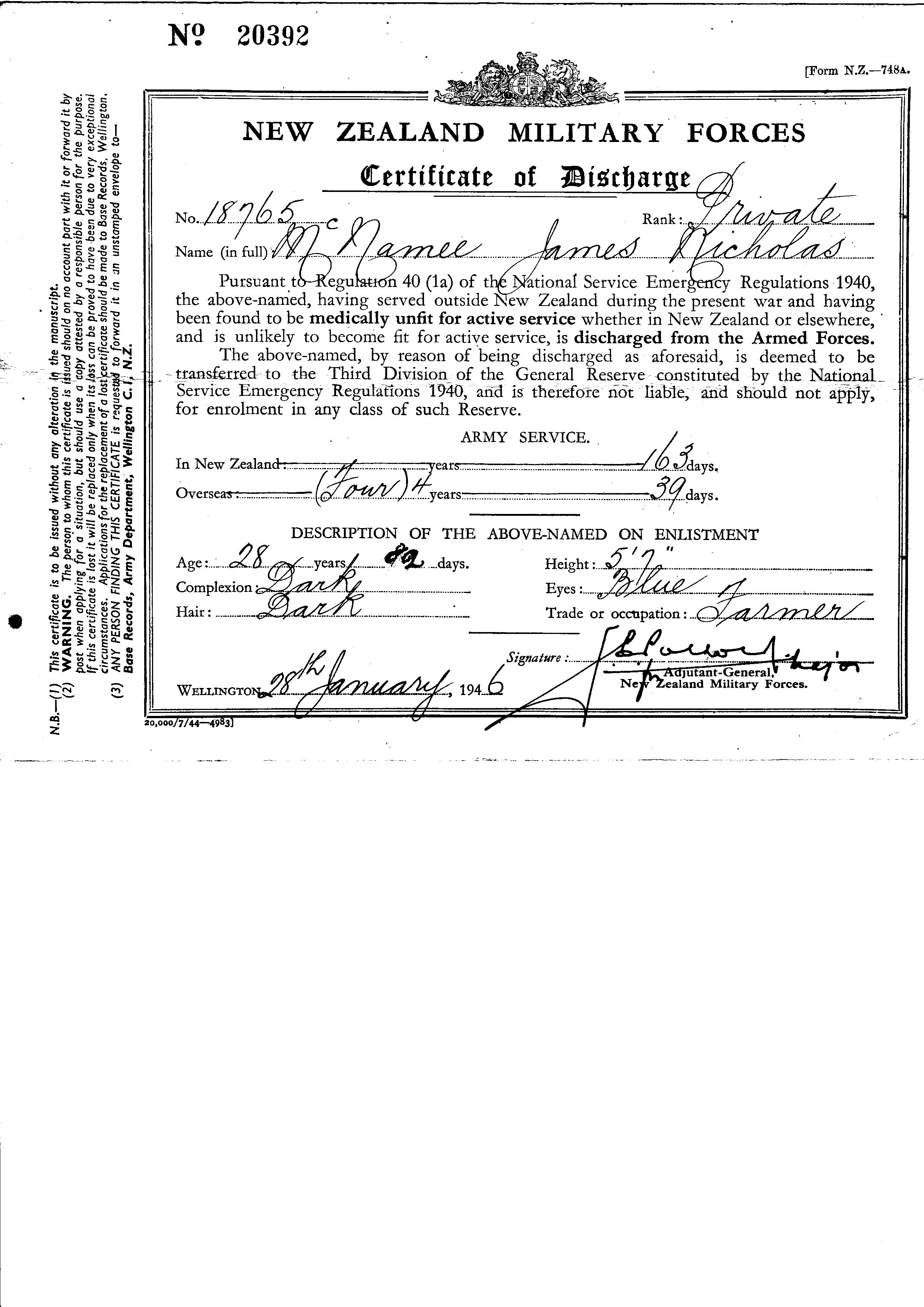 James Nicholas McNamee - Online Cenotaph - Auckland War Memorial Museum