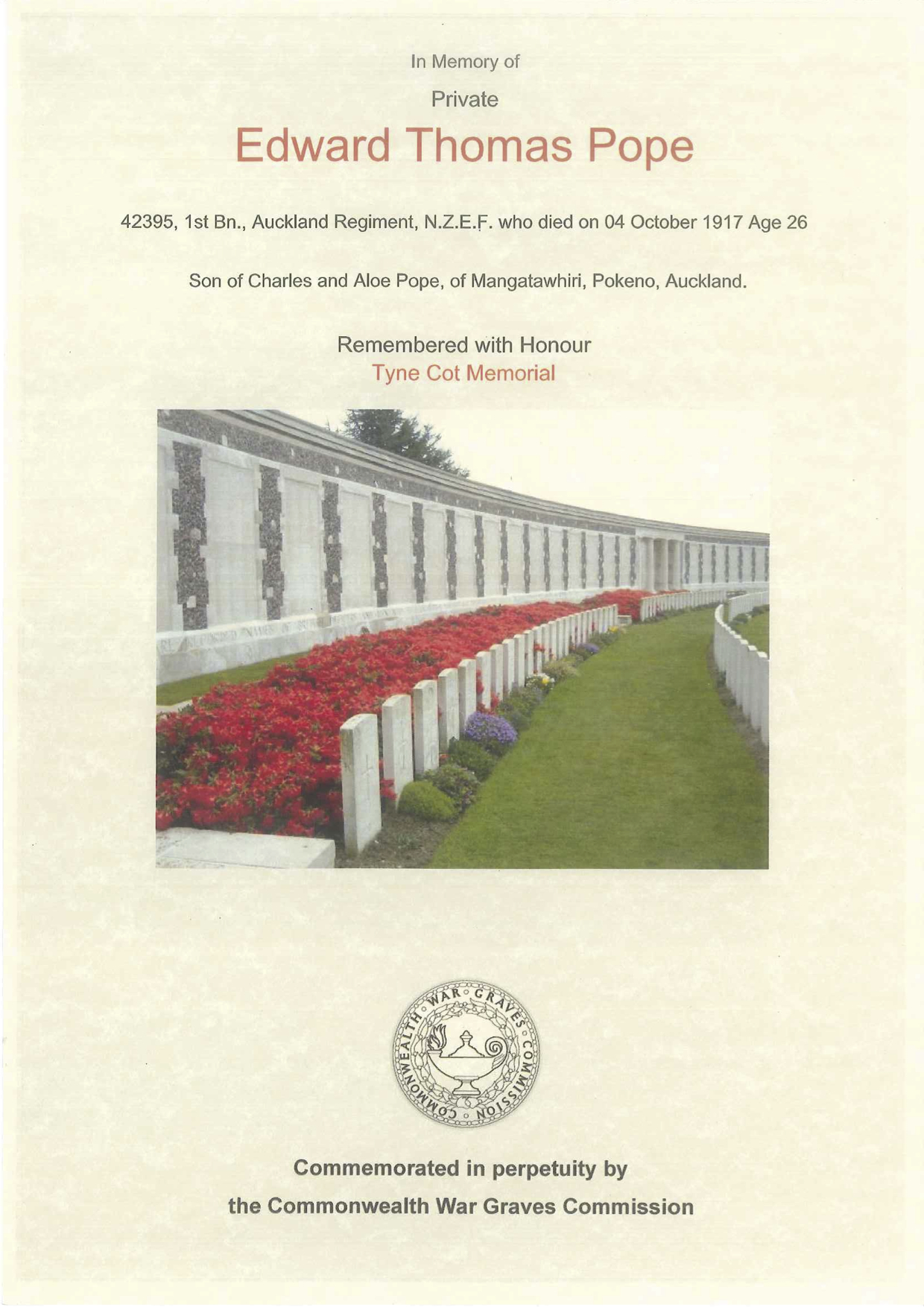Edward Thomas Pope - Online Cenotaph - Auckland War Memorial Museum