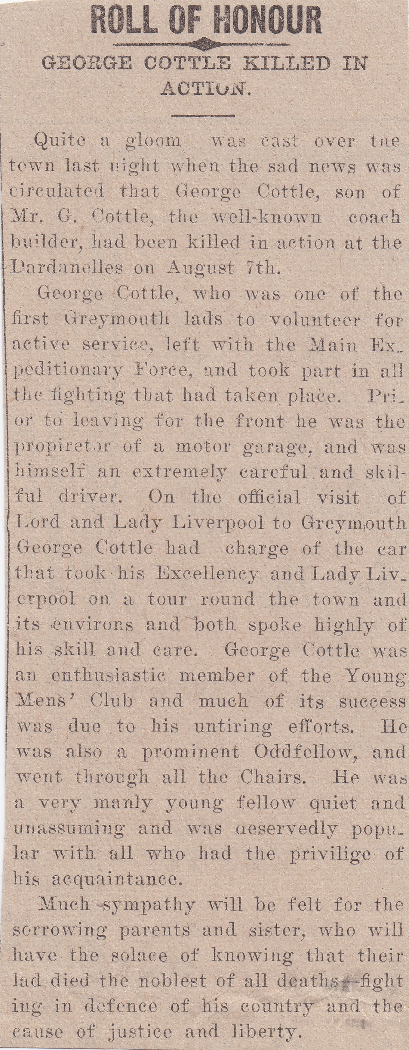 George Stephen Cottle - Online Cenotaph - Auckland War Memorial Museum