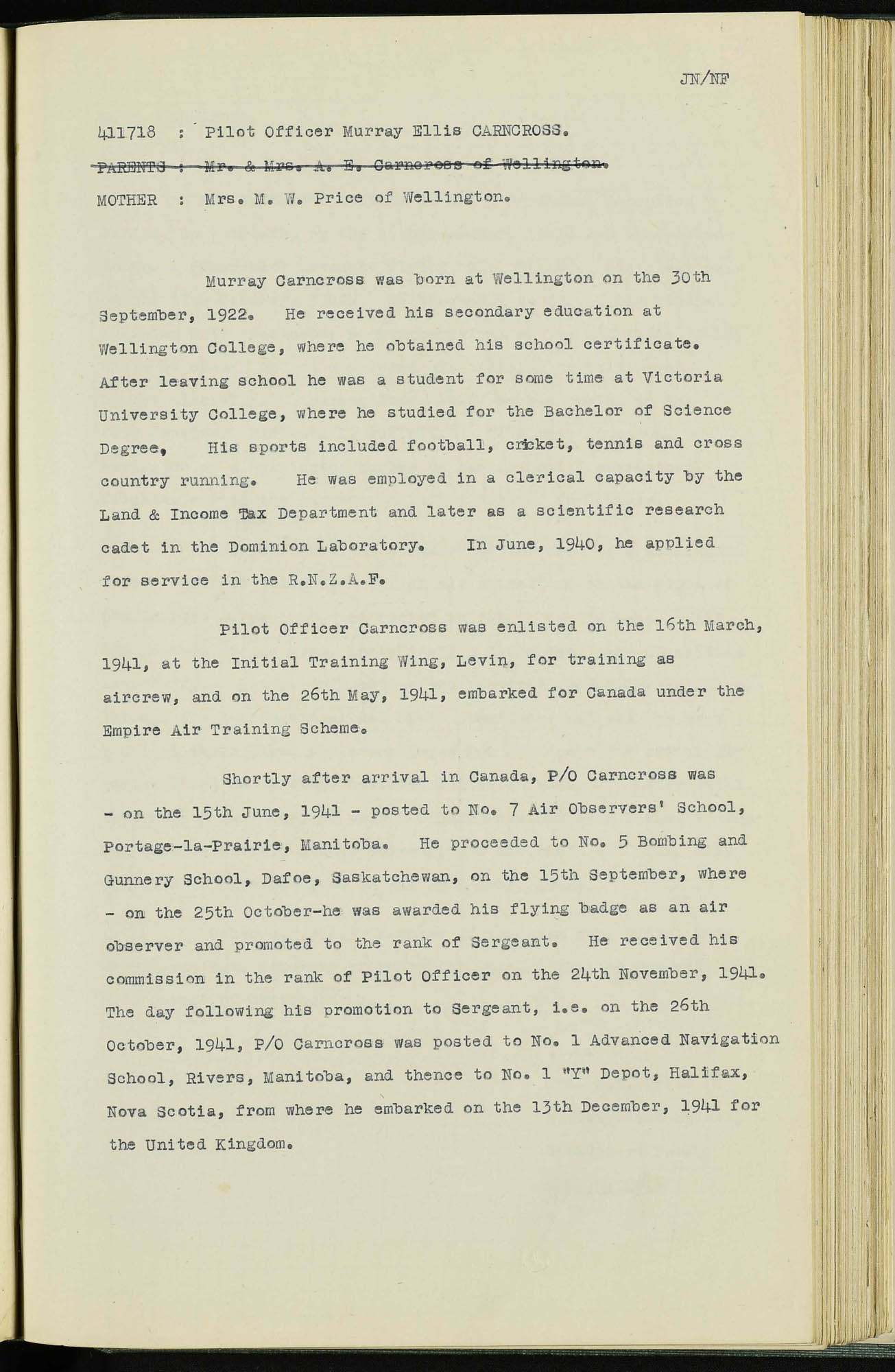 Murray Ellis Carncross - Online Cenotaph - Auckland War Memorial Museum