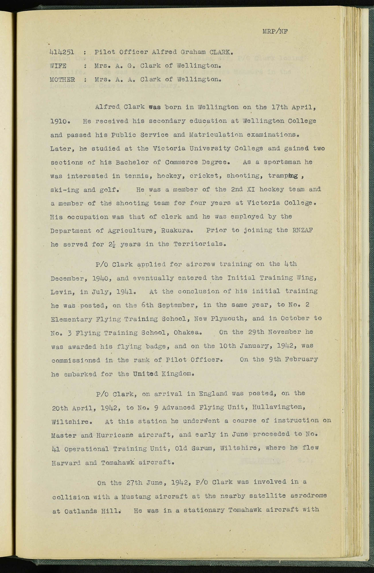 Alfred Graham Clark - Online Cenotaph - Auckland War Memorial Museum