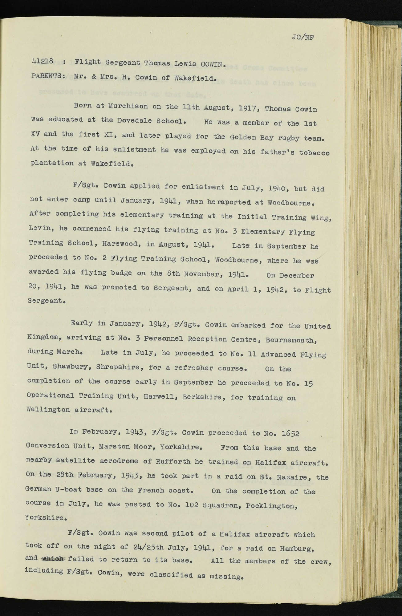Thomas Lewis Cowin - Online Cenotaph - Auckland War Memorial Museum