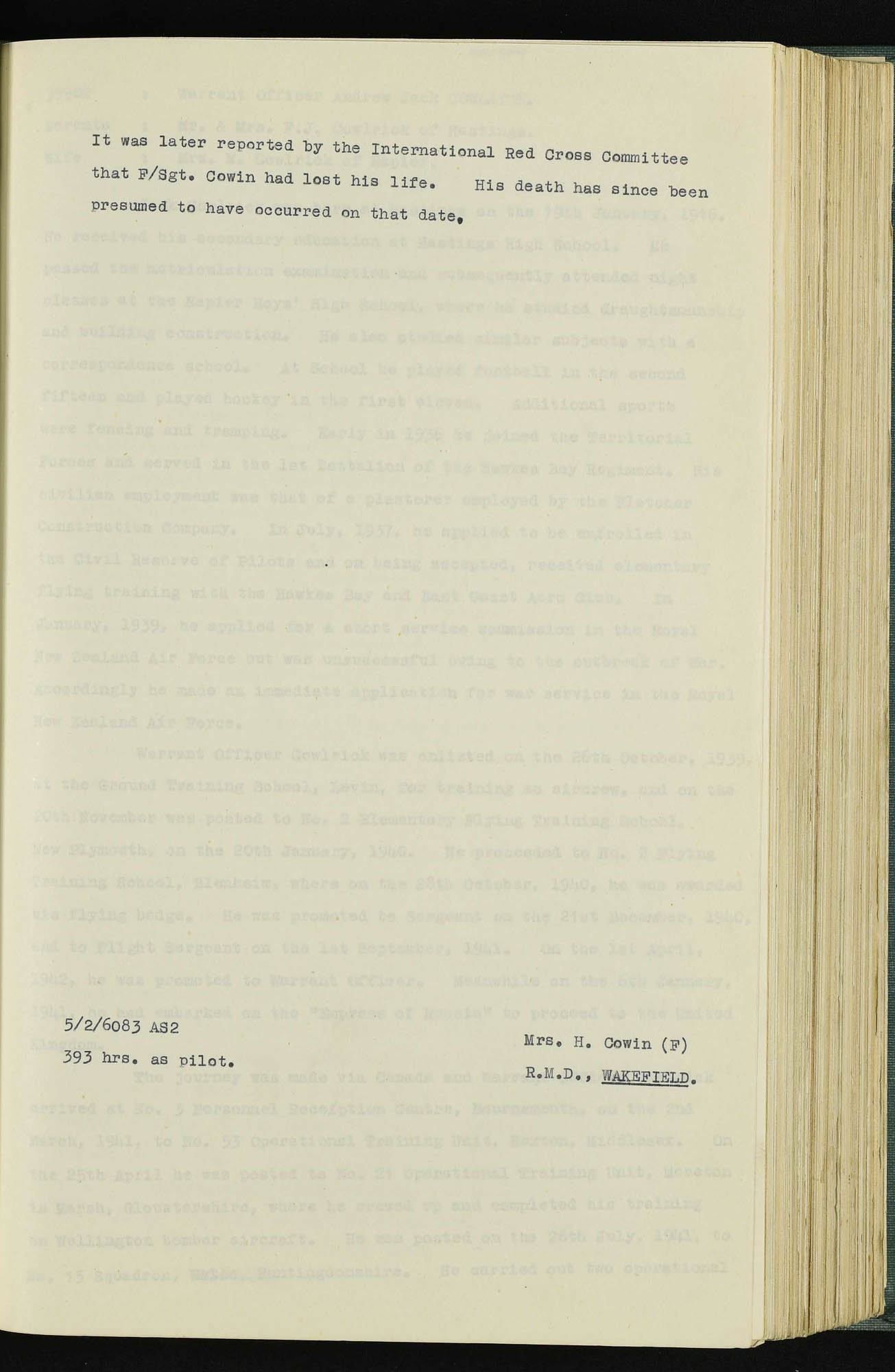 Thomas Lewis Cowin - Online Cenotaph - Auckland War Memorial Museum