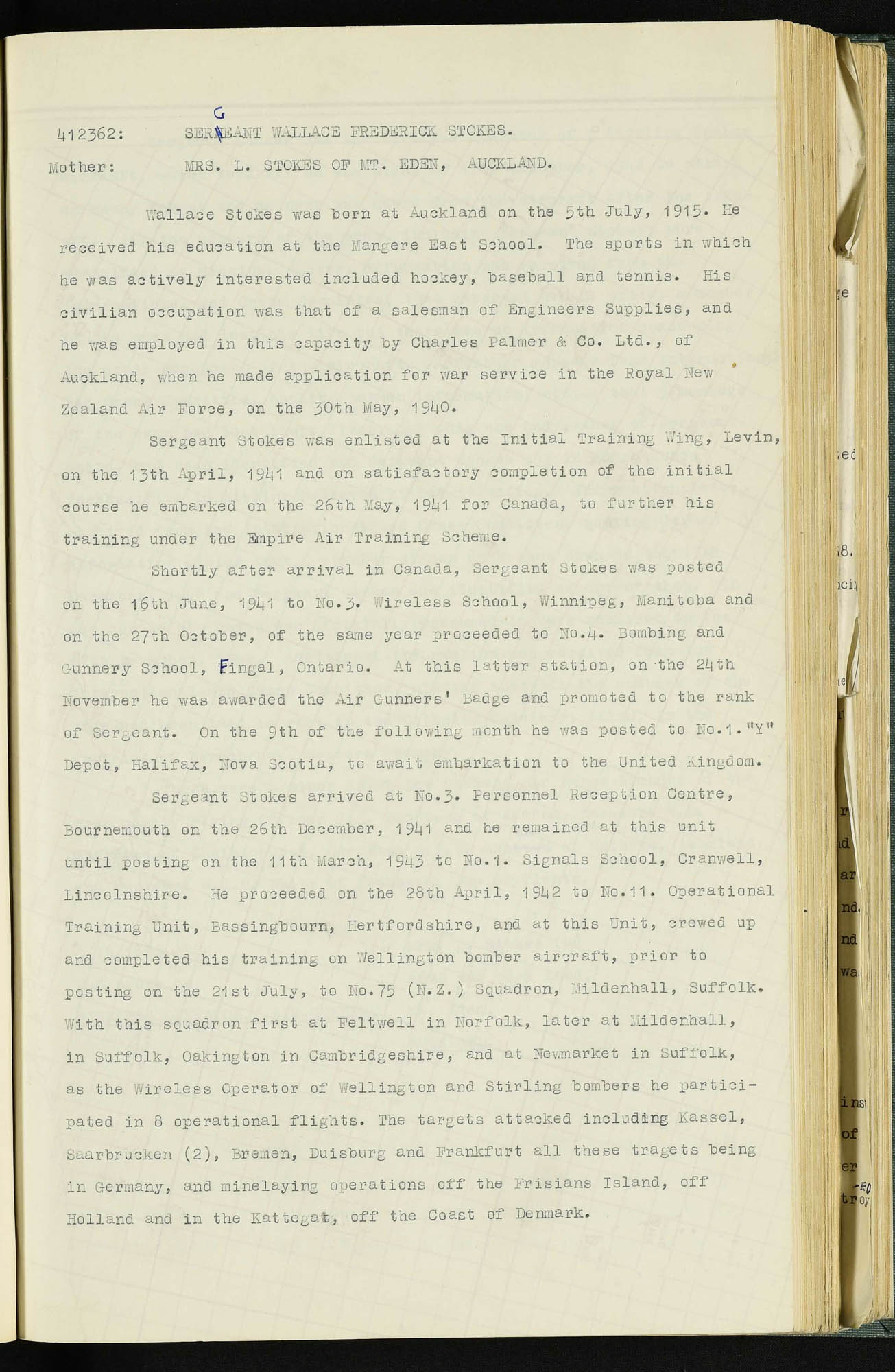 Wallace Frederick Stokes - Online Cenotaph - Auckland War Memorial Museum