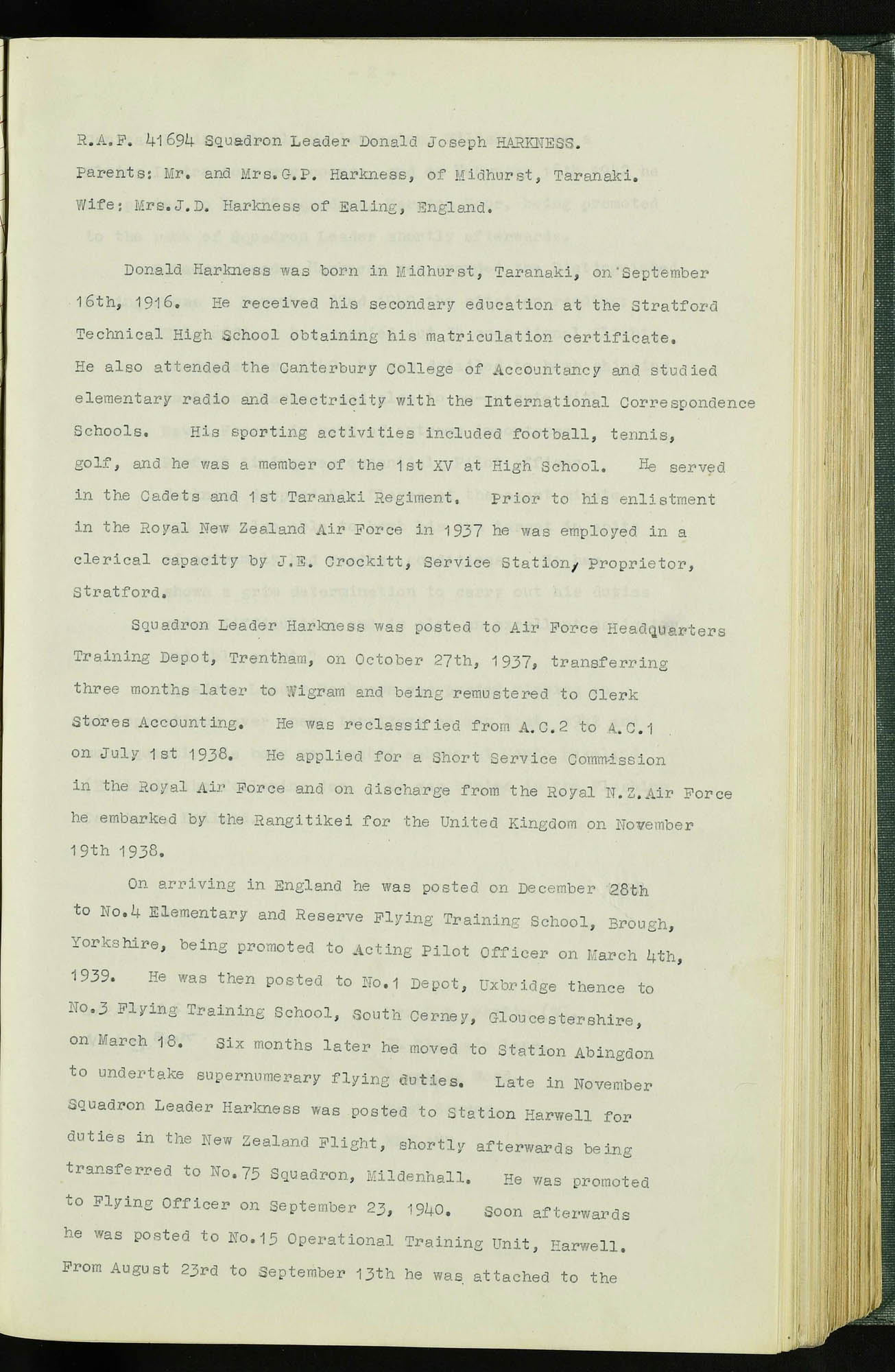 Donald Joseph Harkness - Online Cenotaph - Auckland War Memorial Museum