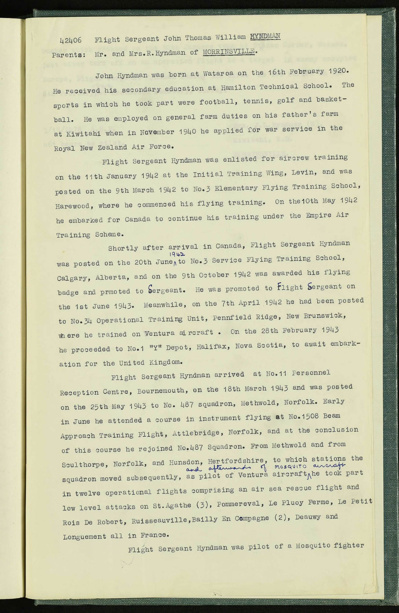 John Thomas William Hyndman - Online Cenotaph - Auckland War Memorial ...