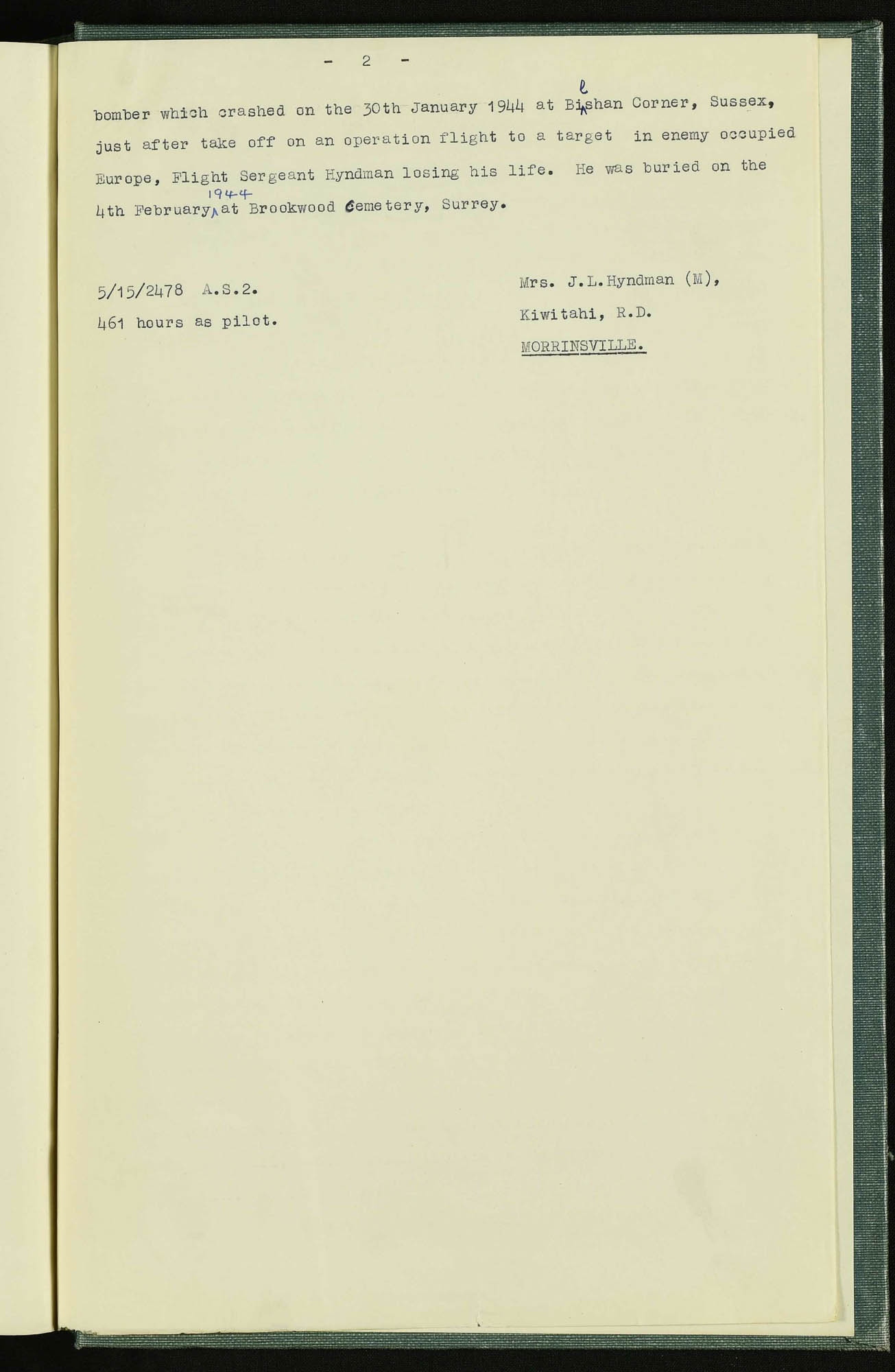 John Thomas William Hyndman - Online Cenotaph - Auckland War Memorial ...