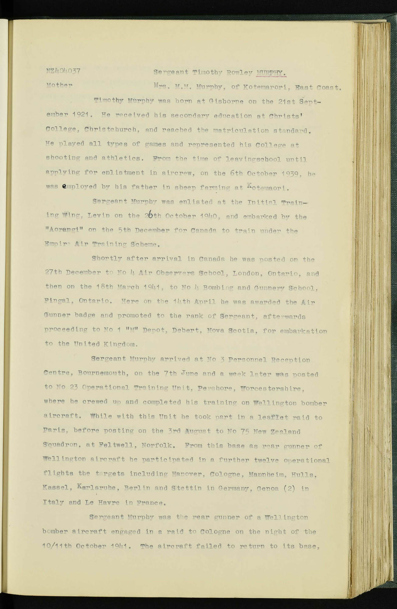 Timothy Rowley Murphy - Online Cenotaph - Auckland War Memorial Museum