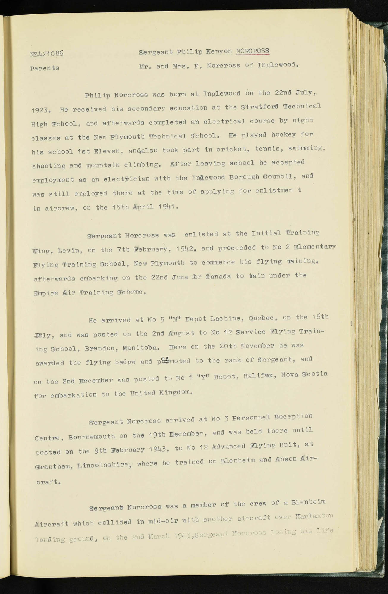 Philip Kenyon Norcross - Online Cenotaph - Auckland War Memorial Museum