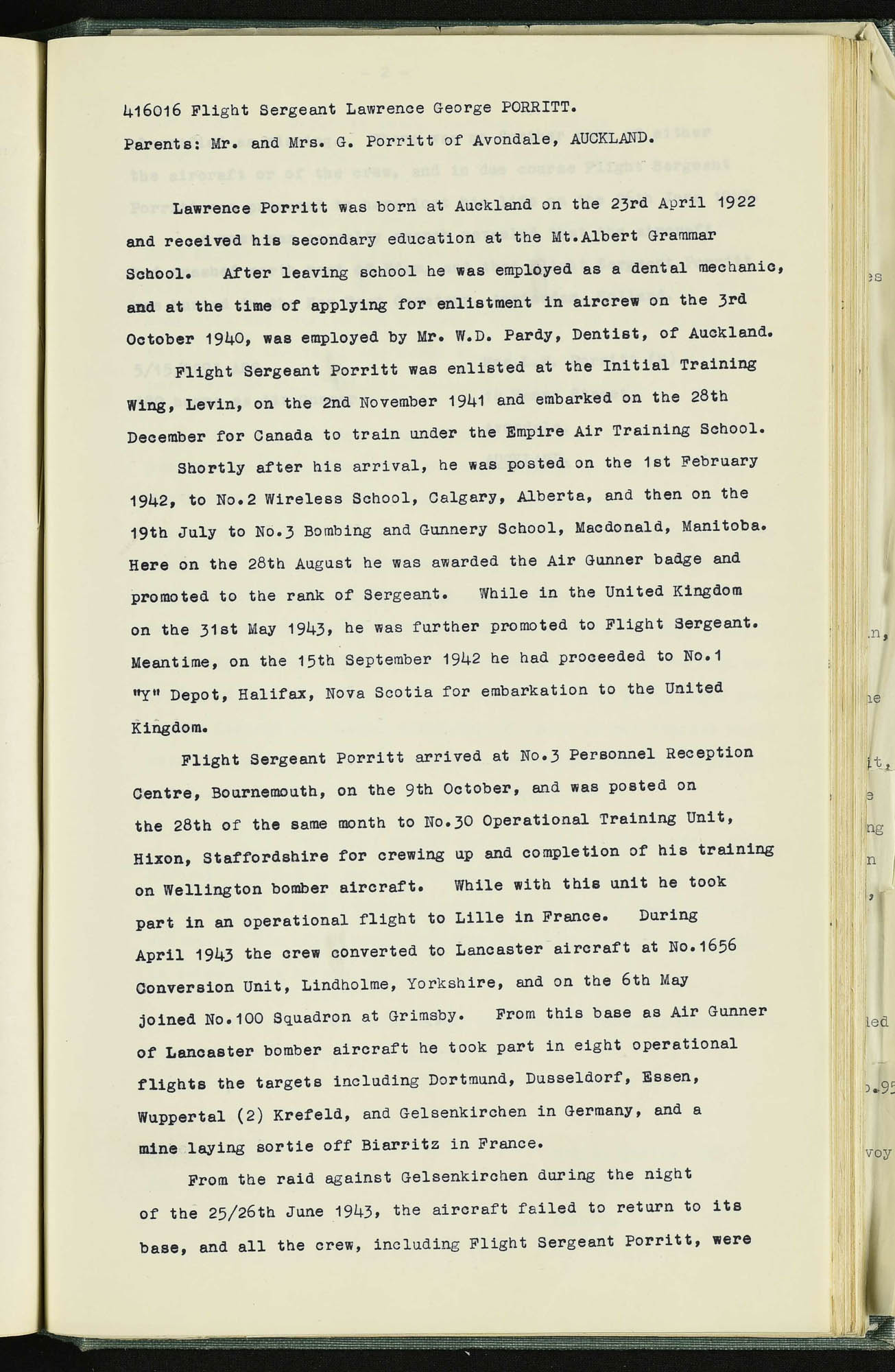 Lawrence George Porritt - Online Cenotaph - Auckland War Memorial Museum