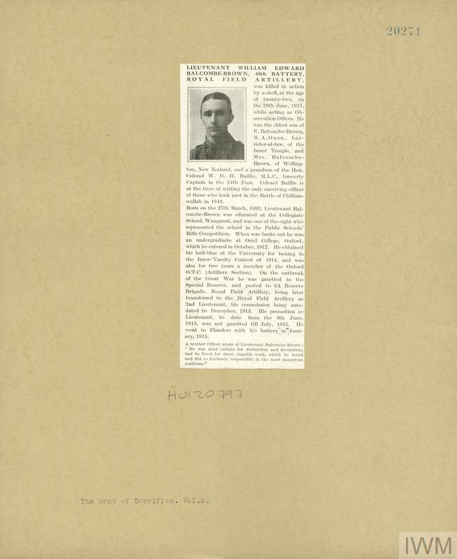 William Edward Balcombe-Brown - Online Cenotaph - Auckland War Memorial ...